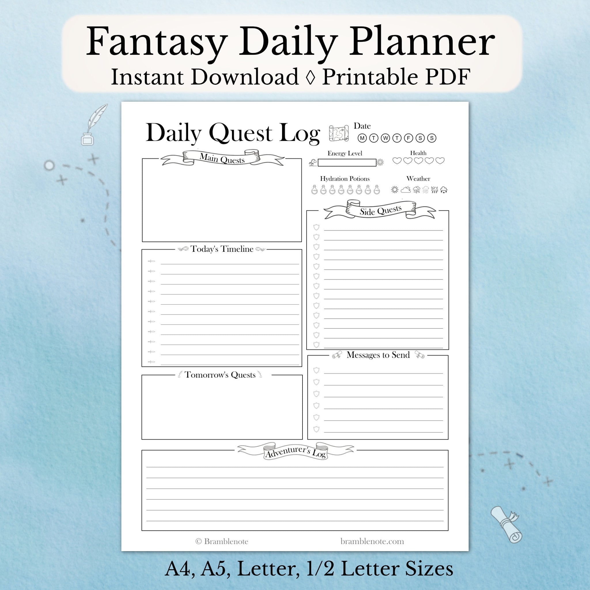Fantasy Daily Planner Printable PDF – Undated Daily Planner Page ...
